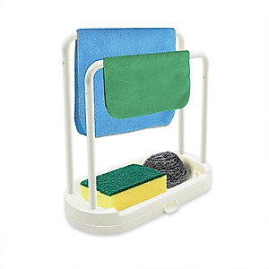 BEINME Sponge Holder with Drain Pan, Kitchen Sink Caddy Organizer for ,Sponge Brush Soap Dishcloth Rack Kitchen Sink Caddy Organizer for Sponge Brush Soap Dishcloth Rack, Small White