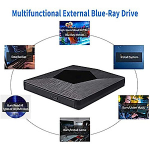 Wihool External Blu Ray CD DVD Drive, Portable 3D Blu-ray Drive USB 3.0 and Type-C DVD Burner Optical Bluray CD DVD Reader for Mac OS, Windows xp/7/8/10, Laptop PC