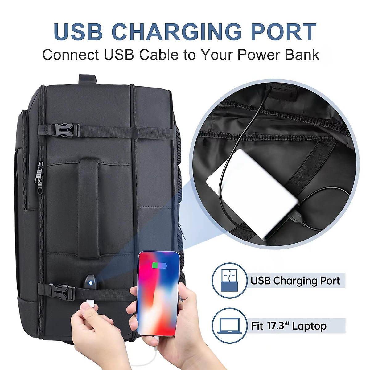 Gieury Carry On Backpack, Expandable Backpack 40L-50L, Flight Approved Large Travel Backpack Laptop Backpack for Men & Women, Large Luggage Backpack Daypack Lightweight Business Weekender Bag, Black