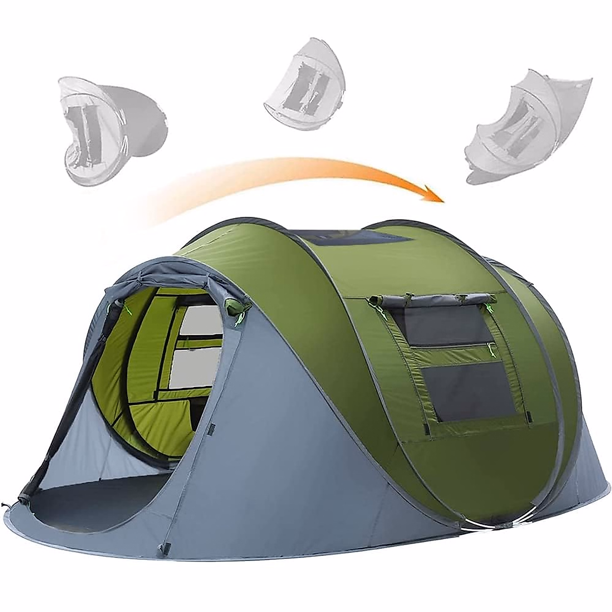 Pop Up Tent, HIKERBRO 4 Person Instant Tent with Skylight, Waterproof Instant Pop Up Tent with Rainfly, Easy Setup Camping Tents, 2 Doors & Windows, 4 Men Automatic Family Tent for Hiking, Traveling