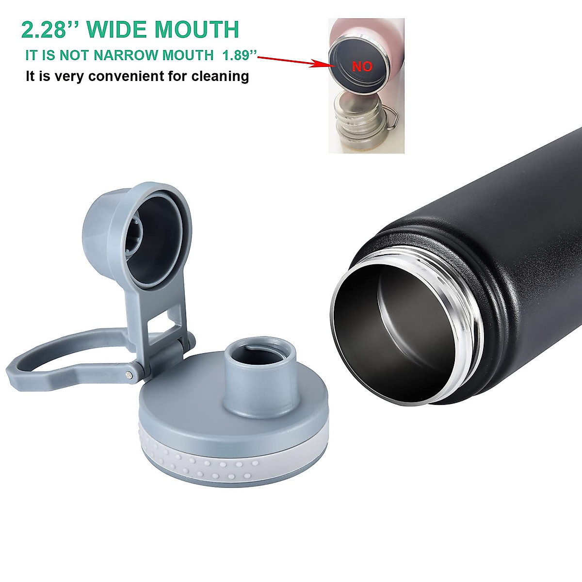 Hytodre Insulated Water Bottle,Stainless Steel Vacuum Insulated Water Bottle, Double-Wall Thermos Water Bottle with Leak Proof Spout and Handle Lid,Black,18oz