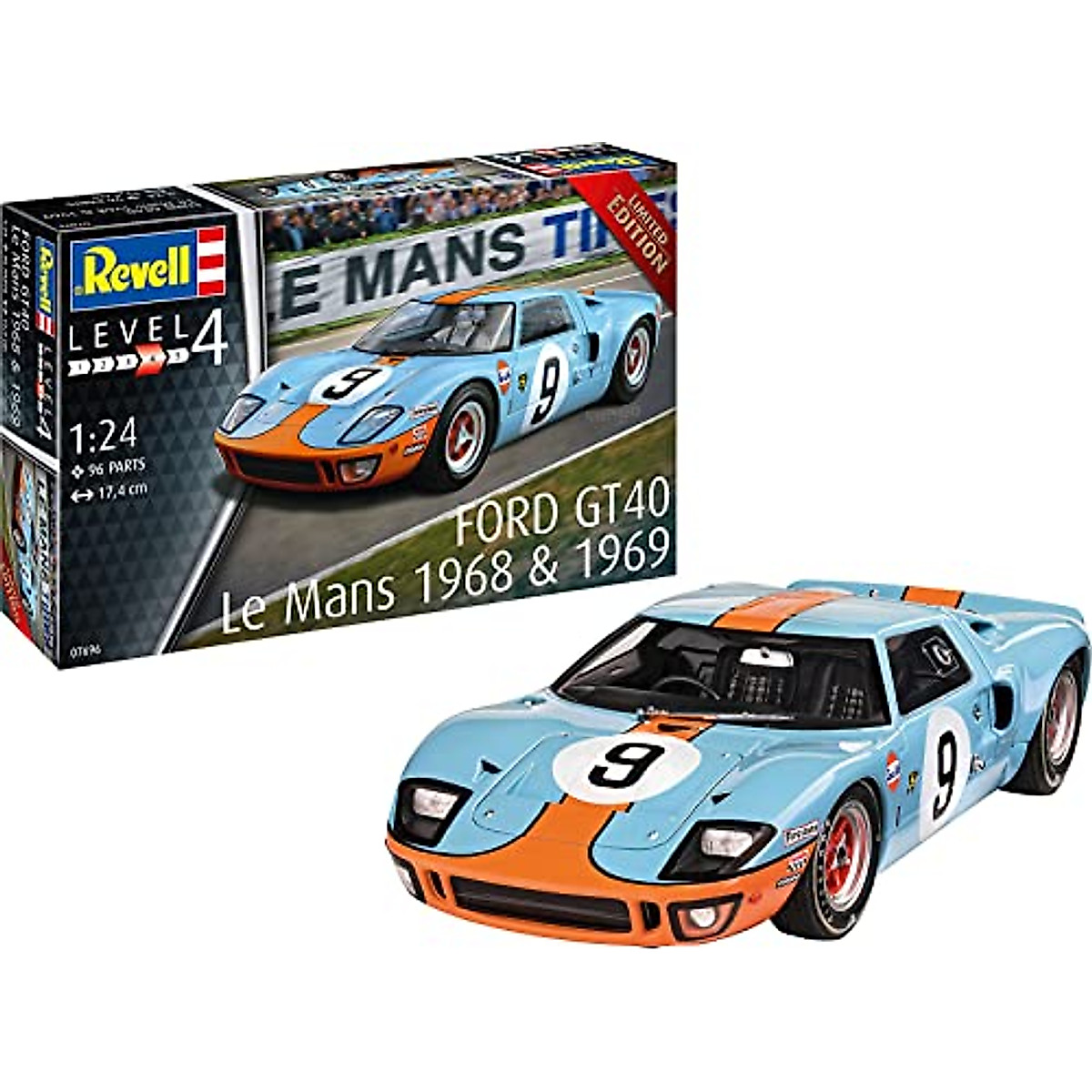 Revell Vell 07696 Ford GT 40 Le Mans 1968 Limited Edition Model Kit 1:24 Scale, Unvarnished