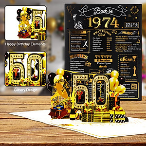 OLOSONG 50th Birthday Card for Men Women, 3D Pop Up 50th Birthday Gifts Cards for Him Her, Back In 1974 Funny 50 Year Old Birthday Decorations
