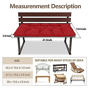 Yddsky 47.3 in Waterproof Indoor/Outdoor Garden Bench Seat Cushions，Thicken Patio Bench Soft Rocking Chairs Pad Lounger Seat for Wicker Loveseat Settee（47.3 X 19.6 X 3.9 inch，Red ）