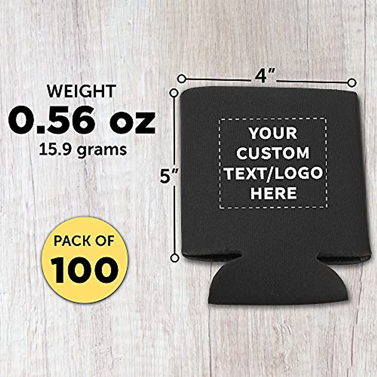 Can Coolers - 100 pack - Customizable Text, Logo - 4mm Collapsible Beer Holders To Keep Your Beer Cold - Insulated Cans Holder - Black