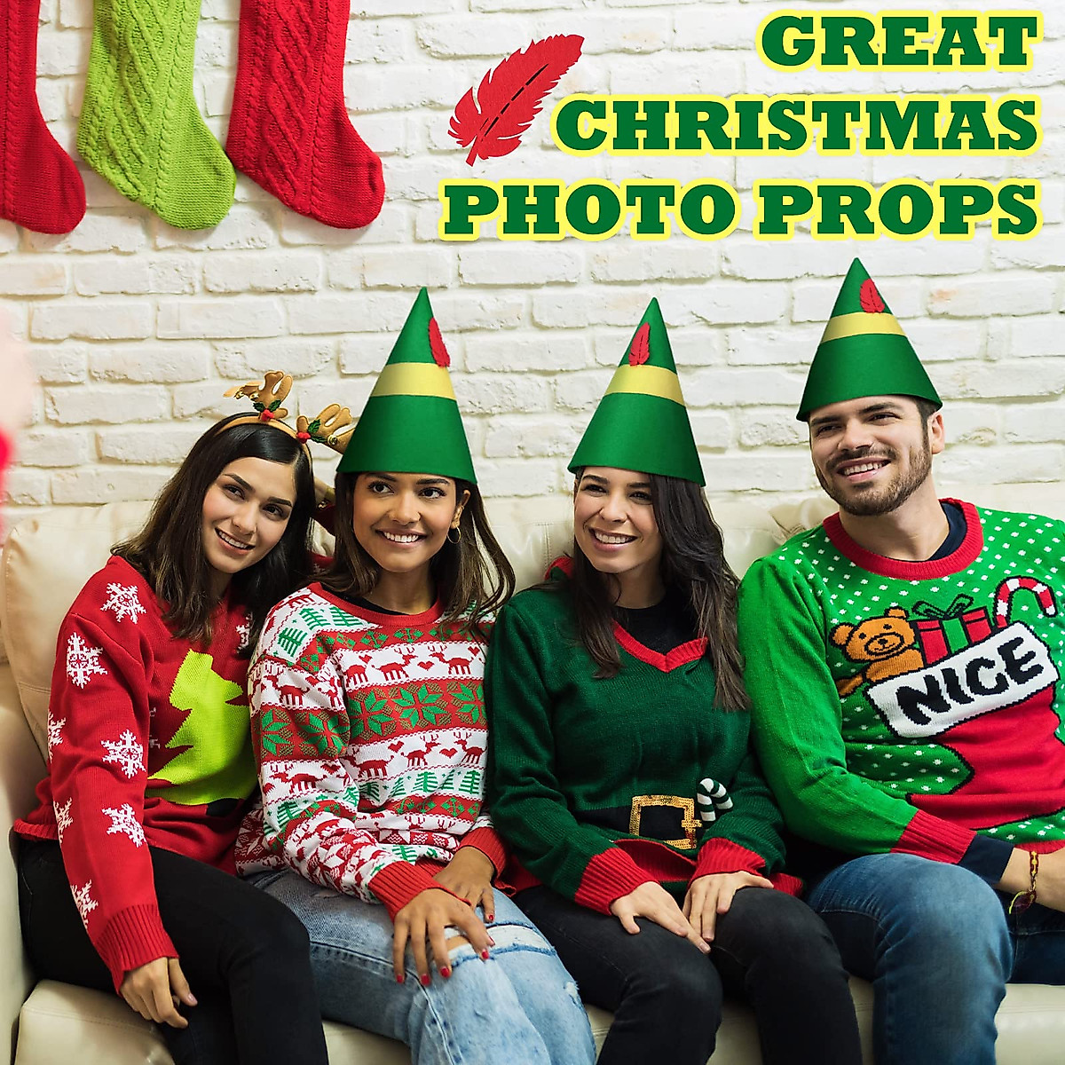 2 Pcs Christmas Elf Hat the Elf Costume Accessories Christmas Elf Buddy Hat Holiday Santa Hats Elves Hats for Men Women Costume Supplies()