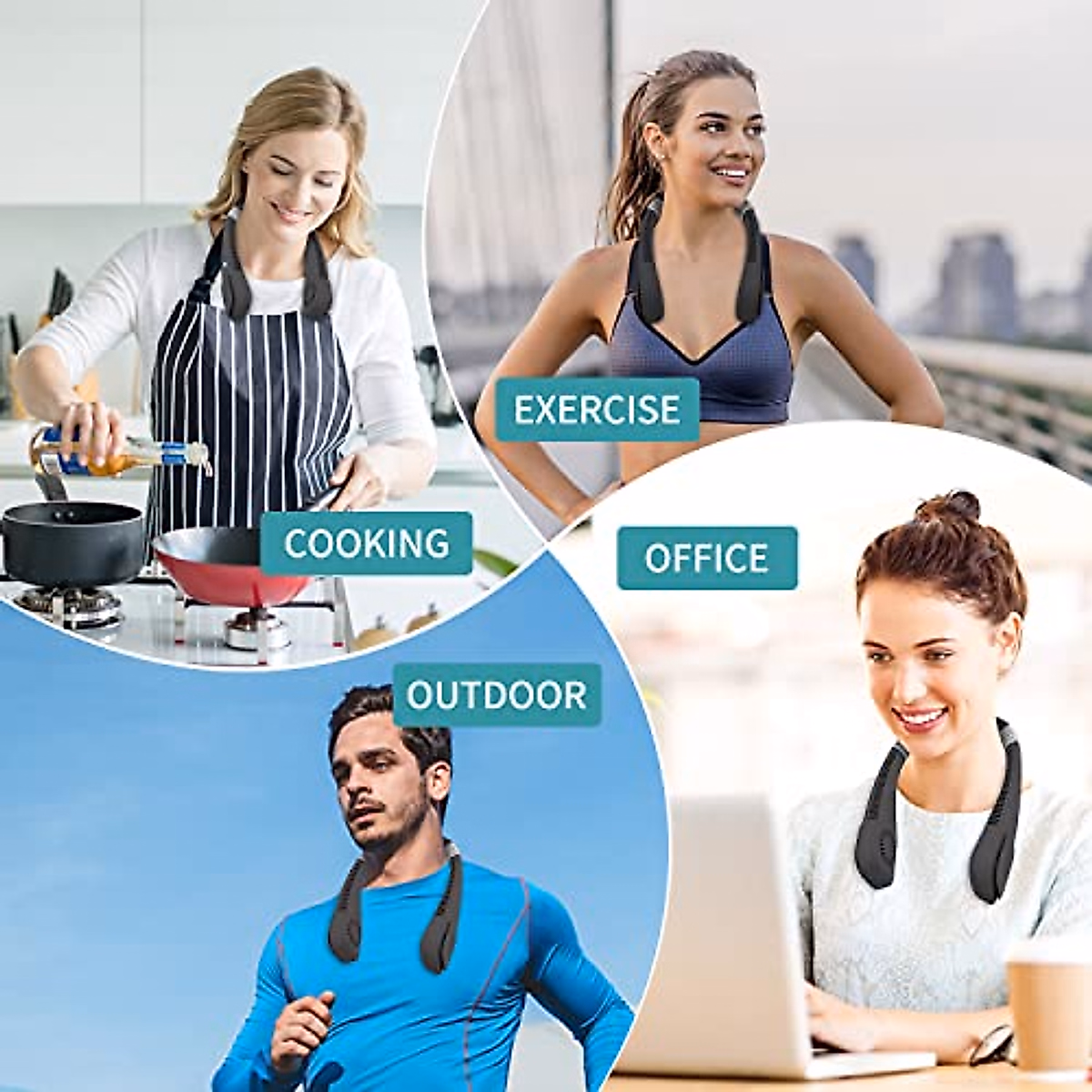 ailyfu Portable Neck Fan, Personal Fan Bladeless Fan, 3 Speeds Adjustment, Lower Noise, Rechargeable, USB Powered Neck Fan for Outdoor Indoor Use (Black)