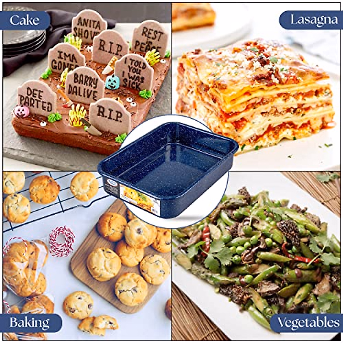 Alpine Cuisine Enamel Steel Dark Blue Speckle Roaster/Baking Pans Nonstick, 16Qt Roasting Pan, Suitable for Turkey, Roast Chicken, and Ham, Durable & Versatile, Lightweight, Dishwasher Safe