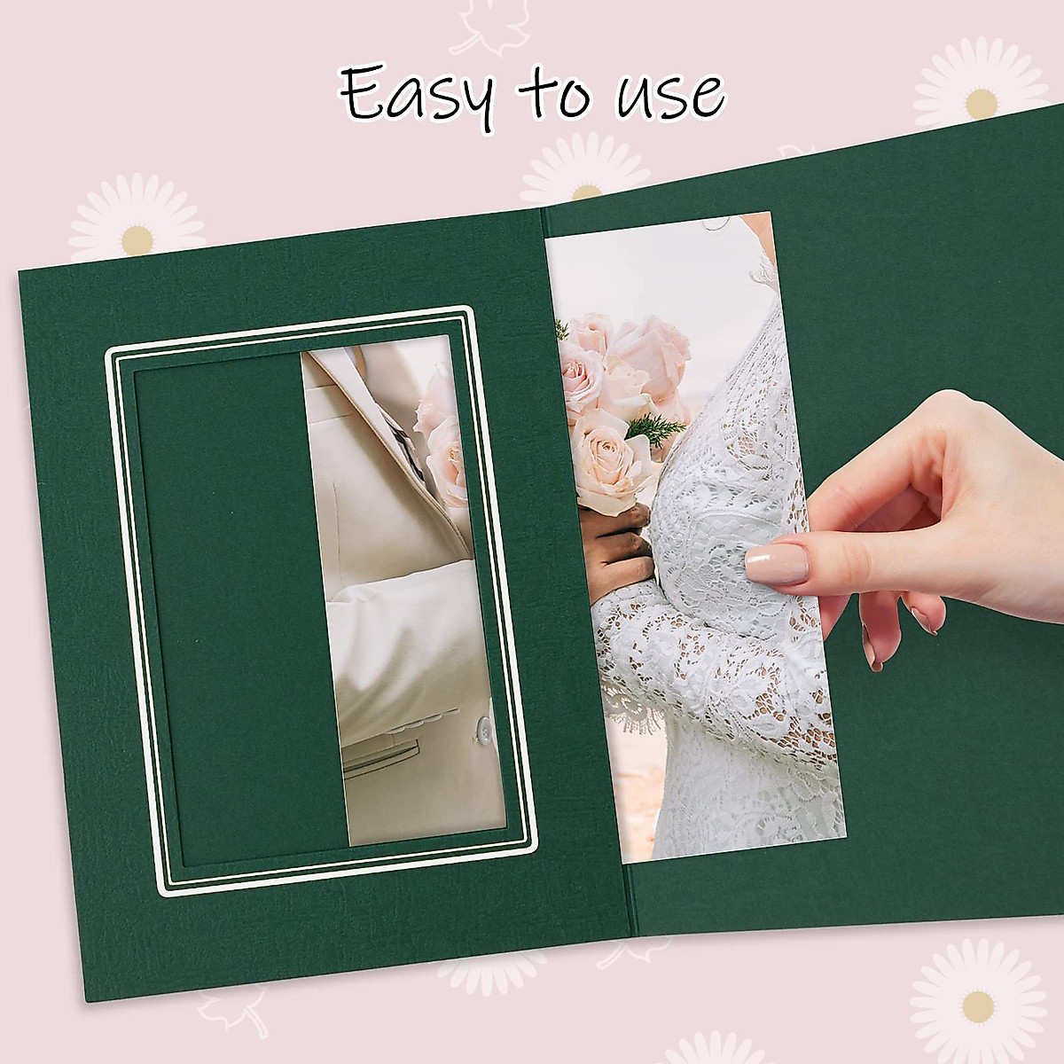 AUEAR, Pack of 25, 5X7 Photo Folders, Atrovirens with Gold Lining, Cardboard Picture Frame for Special Events: Wedding, Graduation, Christmas