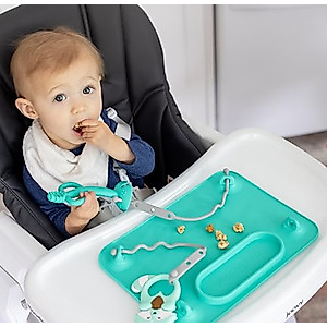 BUSY BABY Silicone Mat - Suction Cups, 4 Straps to Secure Baby Essentials, Self Feeding, Baby Led Weaning, Travel Sleeve Included (Olive)
