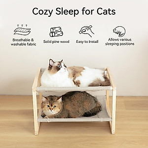 Large Cat Hammock Cat Beds for Indoor Cats, Double Wooden Cat Bed, Elevated Cat Bed with Two Breathable Washable Covers, 20 x 16.5 x 13 Inch Cat Beds & Furniture
