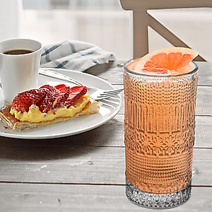 Coloch 6 Pack 13 Oz Romantic Water Glasses, Carved Drinking Glasses Tumbler Heavy Duty Highball Glasses Vintage Glassware Set for Beer, Milk, Beverages, Home, Bar, Restaurant