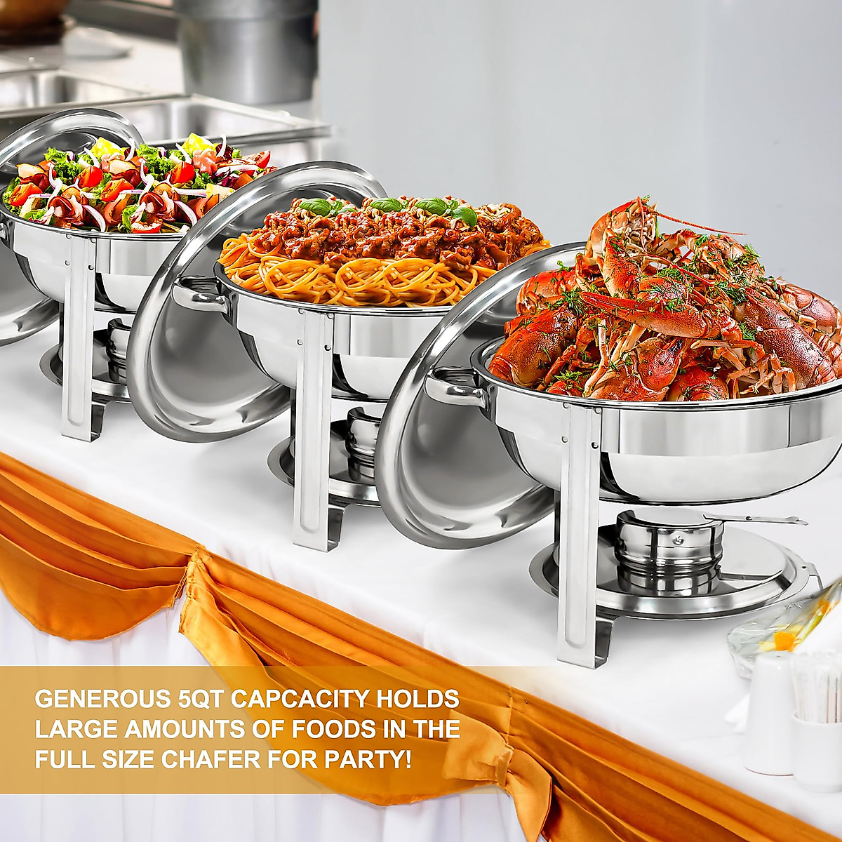 Nova Microdermabrasion Chafing Dish Buffet Set of 4, 5QT Stainless Steel Chafing Dishes for Buffet Food Warmer for Parties Catering Event with Food Water Pan, Fuel Holder