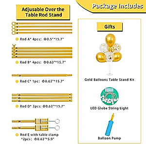 Adjustable Over The Table Rod Stand with Clamps, Gold Metal Balloon Flower Arch Stand 35"-50"Tall, 45"-90"Length Ideal for Weddings, Showers, Birthday, Halloween, Thanksgiving Party Decorations