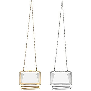 Linkidea Transparent Acrylic Bag, Women Clear Clutch Purse, Evening Lady Wedding Party Shoulder Crossbody Handbag with Replacement Chain Strap, 2 Pack