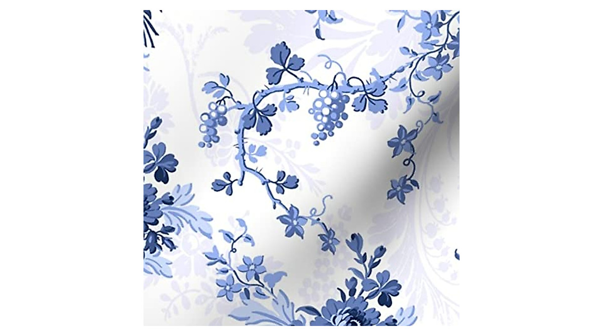 Spoonflower Ink Navy Blue & White Rose Fabric - Cotton, 42" Wide