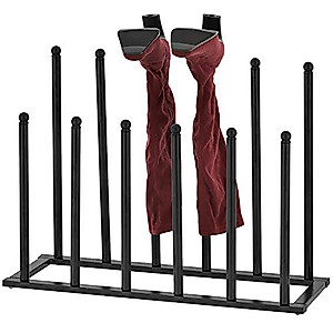 MyGift Modern Black Metal Boot Rack for Tall Boots Storage, Free Standing Entryway Walk-in-Closet Boot Organizer with 12 Long Posts, Holds 6 Pair