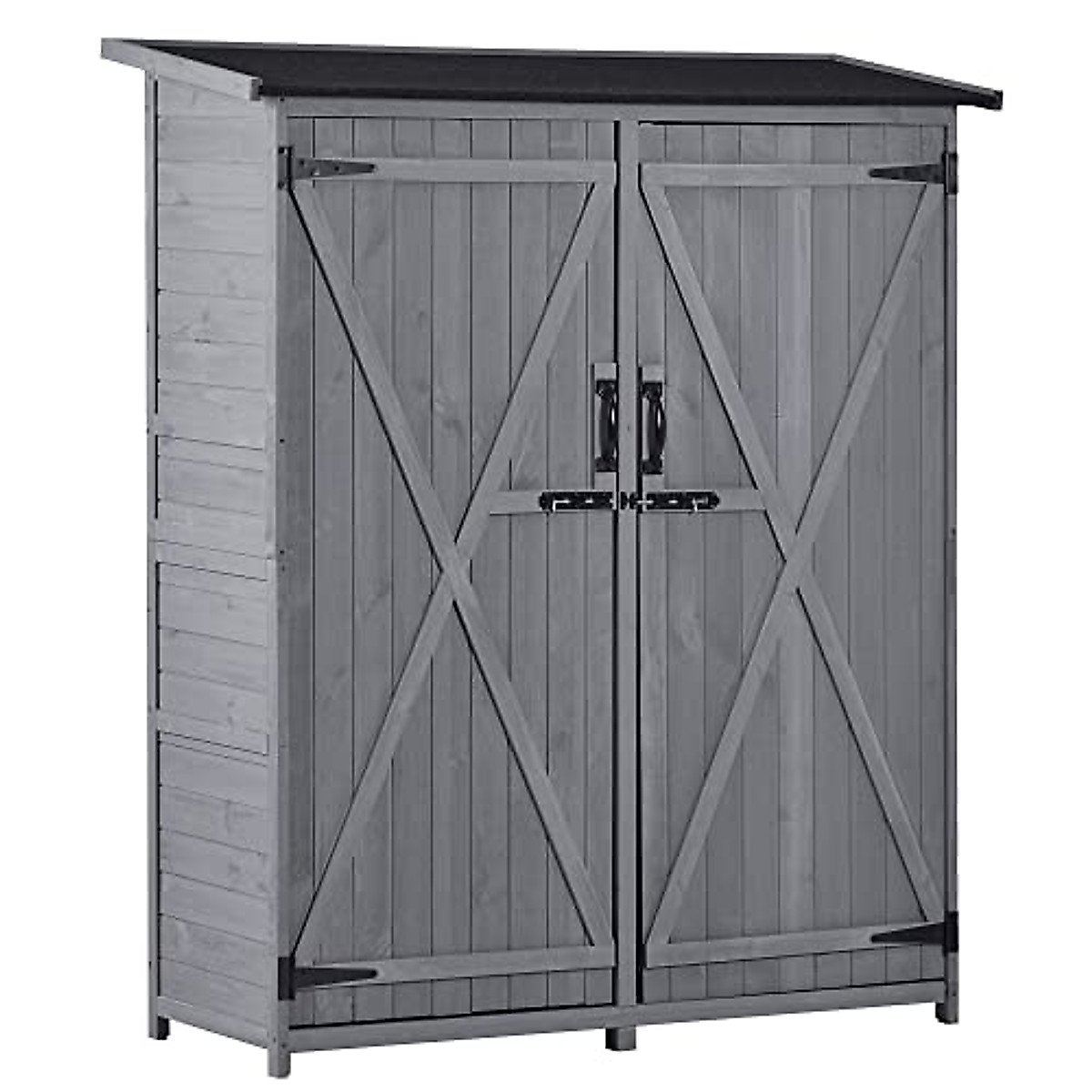 5.3 x 4.6 FT Outdoor Storage Shed, Wood Garden Shed with Lockable Doors, Tool Cabinet with Waterproof Asphalt Roof for Patio Lawn Backyard Garden, Gray