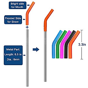 5 PCS Metal Straws with Silicone Tip, 8mm Wide Smoothie Straws, Reusable Stainless Steel Straws with 2 Cleaning Brushes,1 Portable Bag (Silver)