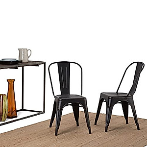 SIMPLIHOME Fletcher Industrial Metal Dining Side Chair (Set of 2) in Distressed Black, Copper, Fully Assembled, For the Dining Room