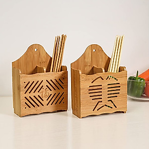 DOITOOL Bamboo Drying Rack Wall Mounted Clothes Drying Rack Wall Mounted Utensil Holder Utensil Drying Rack Flatware Hanging Organizer for Spoons Forks Chopsticks Wall Mounted Drying Rack