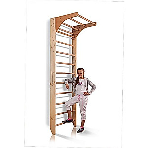 Dani Active Wall Bars with Dip Bars CM-01-220, 87 in Wooden Swedish Ladder Set: Adjustable Pull Up and Dip Bars for Training and Physical Therapy - Used in Homes, Gyms, Clinic, and Schools