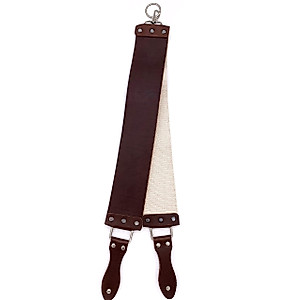Razor Strop - Barber's Latigo Leather Straight Razor Strop. Dual Strap that will be a Great Addition for Any Straight Razor. PREMIUM LEATHER Strop for Sharpening. (Brown)