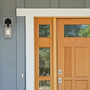 Globe Electric Brookdale 1-Light Outdoor Indoor Wall Sconce, Matte Black, Clear Glass Shade