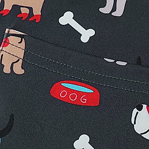 Women's Printed Scrubs Jacket Snap Front Cute Animals Pattern Long Sleeve Scrub Tops Working Uniforms