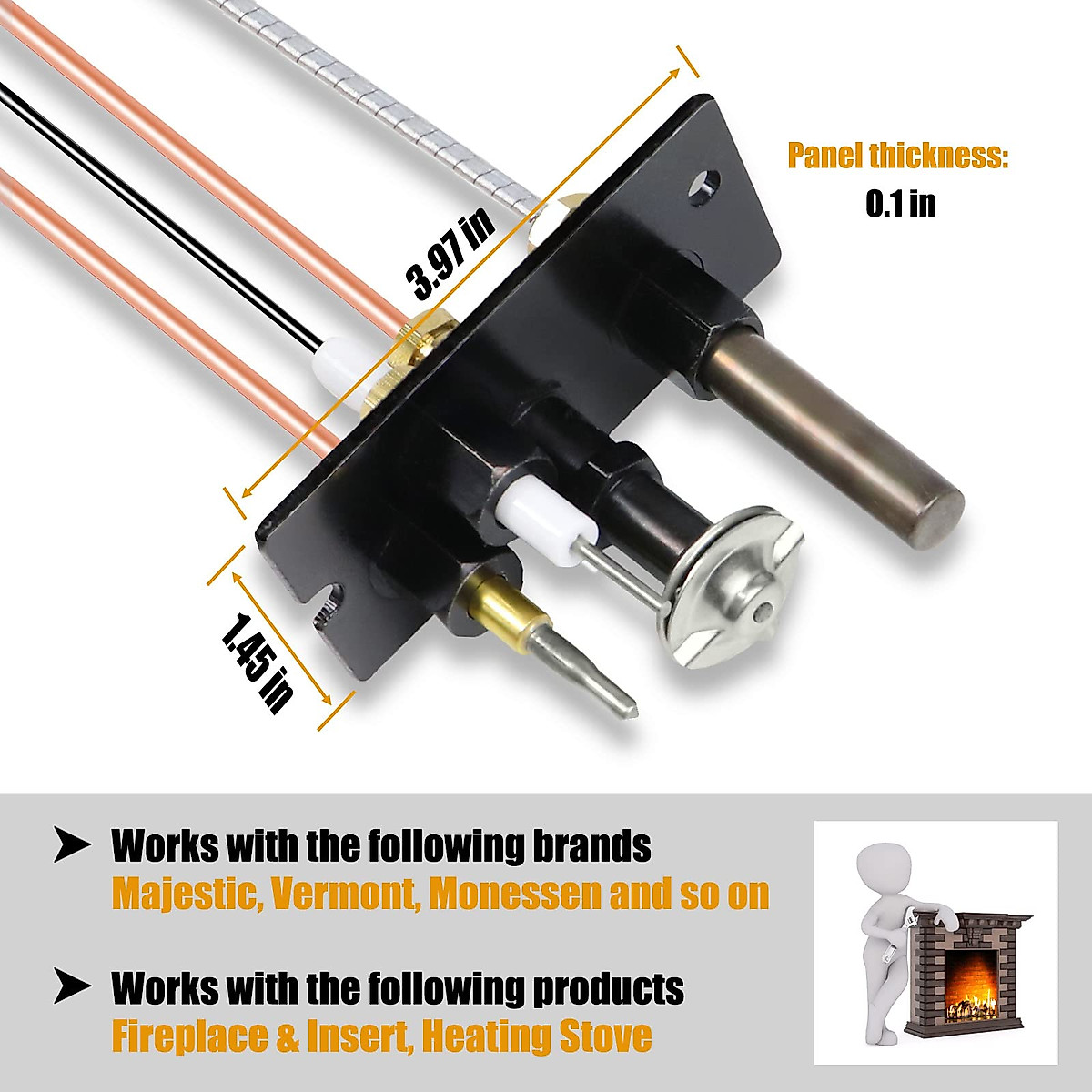 10002264 Propane & Natural Gas Fireplace Pilot Assembly, Include Pilot Tube, Thermocouple, Thermopile, and Ignitor Wire. Used for Fireplaces and Stoves.