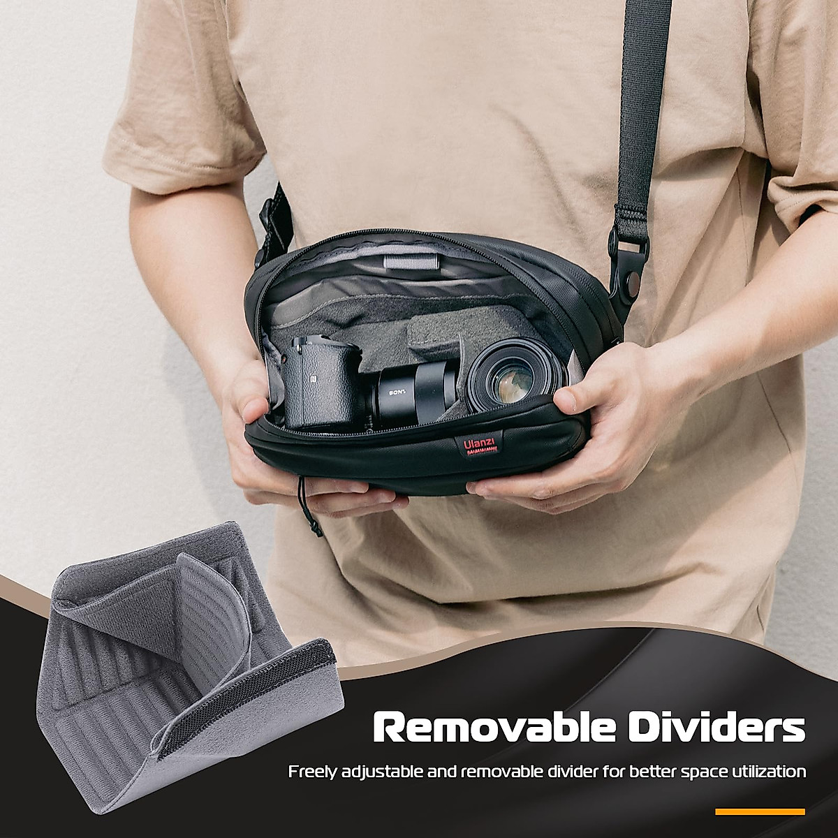 ULANZI BP08 Camera Sling Bag,Versatile Crossbody Travel Chest Bag Messenger Portable Handheld Travel Bag Accessories Stylish Compatible with Sony Smartphone etc -3L, BLACK