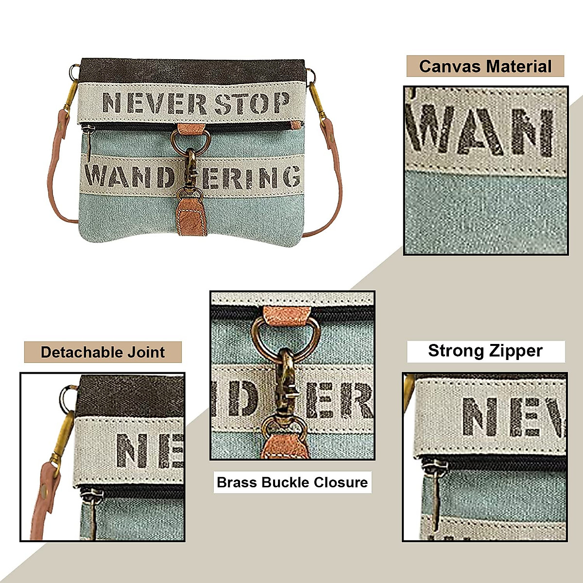 Mona B. Never Stop Wandering Fold-Over Upcycled Canvas Crossbody Bag with Vegan Leather Trim M-5446