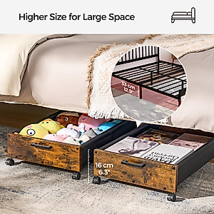 FOUCSSOMEI Under Bed Storage 2 Packs, Under Bed Drawers on Wheels, Wooden UnderBed Storage Bins, Clothes Shoe Organizers Basket, Storage Trunks for Toy Books Blankets, Patented Design, Metal Frame