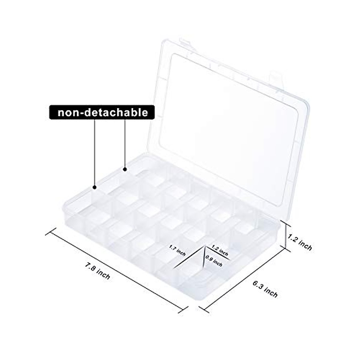 iBune 2 Pack 18 Grids Plastic Compartment Container, Bead Storage Organizer Box Case with Adjustable Removable Dividers for Jewelry Craft Tackles Tools, Size 7.8 x 6.3 x 1.2 in, White