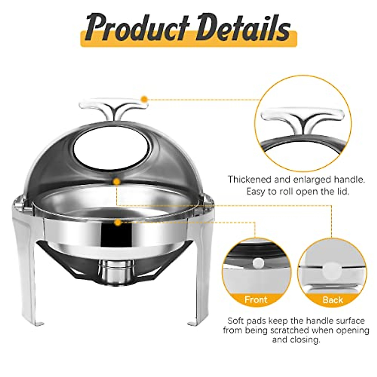 BriSunshine 6L Chafing Dish Buffet Set, Stainless Steel Chafing Dishes with Roll Top Lid, Buffet Servers and Warmers for Parties Catering Event