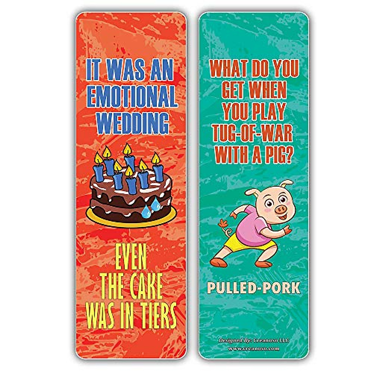Creanoso Funny Food Jokes Puns Bookmarks (60-Pack) – Unique Stocking Stuffers Gifts for Boys & Girls, Unisex Adults – Cool Book Page Clippers Collection Set for Kids – Awesome Giveaways