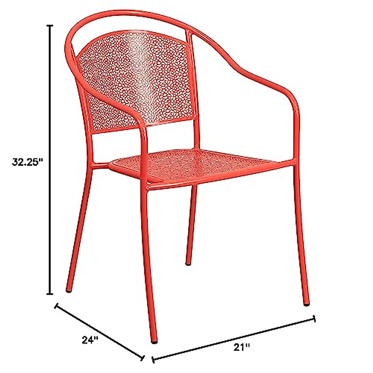 EMMA + OLIVER Commercial Grade Coral Indoor-Outdoor Steel Patio Arm Chair with Round Back