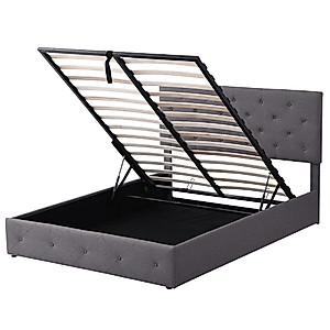 FANYHOME Queen Size Upholstered Platform Bed Frame with Storage, Queen Bed Frame with Gas Lift Up Storage, Wooden Queen Storage Bed with Tufted Headboard and Hydraulic Storage System,Grey