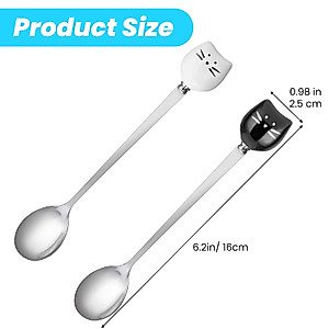 4PCS Cute Cat Spoon Coffee Stir Spoons Tea Spoons for Tea Party Cat Spoons for Wet Food Ceramic Stainless Steel Spoons for Cat Cute Stainless Steel Cat Head Spoon for Stirring Tea Coffee (Black White)