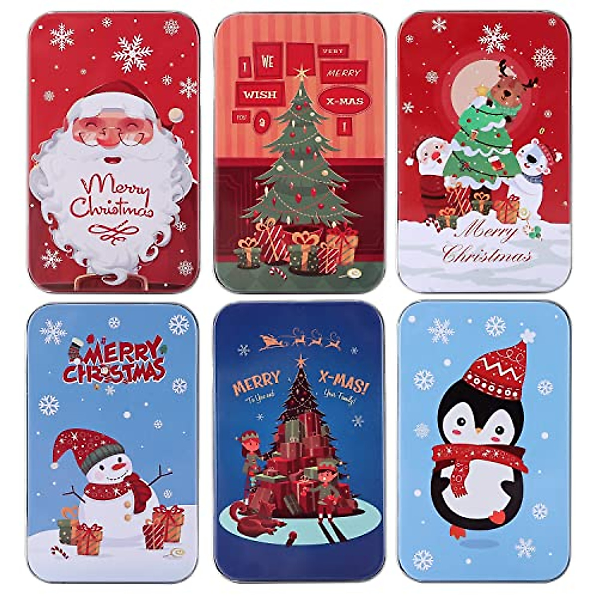 MASSTAR Gift Card Holder Small Gift Tin Boxes for Christmas Geeting FOR Cards,Money,Keys.Gift Card Box with Kraft Paper Hoop Good For Christmas Stocking Stuffers.6 pack set（4.33 ×2.6 * 0.6 in.
