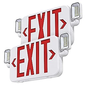 SiTiSFi Led Combo Emergency Exit Sign Light with Two Adjustable Head Lights and Backup Battery,US Standard Red Letter Commercial Emergency Exit Lighting,UL 924,AC120/277V (2Pack)