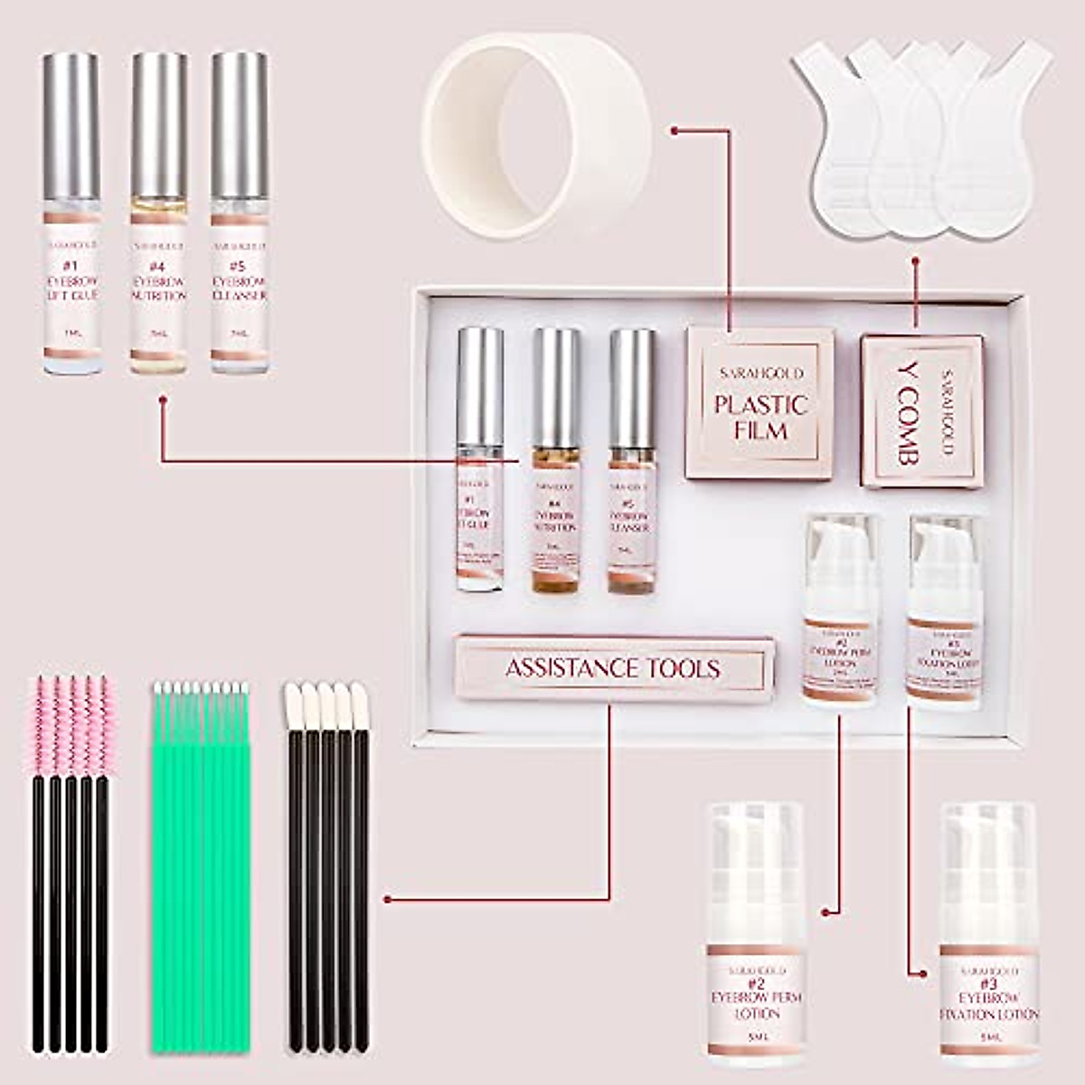 Sarah Gold Brow Lamination Kit, Eyebrow Lamination Kit, Eyebrow Perm Kit, Instant DIY Eye Brow Lift Kit for Fuller, Thicker, At Home DIY Perm For Your Brows, Lasts For 6-8 Weeks