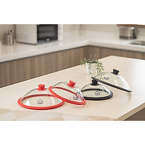 OEC Vented Splatter Guard Microwave Glass Cover with Easy-Grip Handle - 100% Food Grade Tempered Glass & BPA Free Silicone Rim. Compatible with Plates, Bowls and Meal Prep Containers, Dishwasher Safe