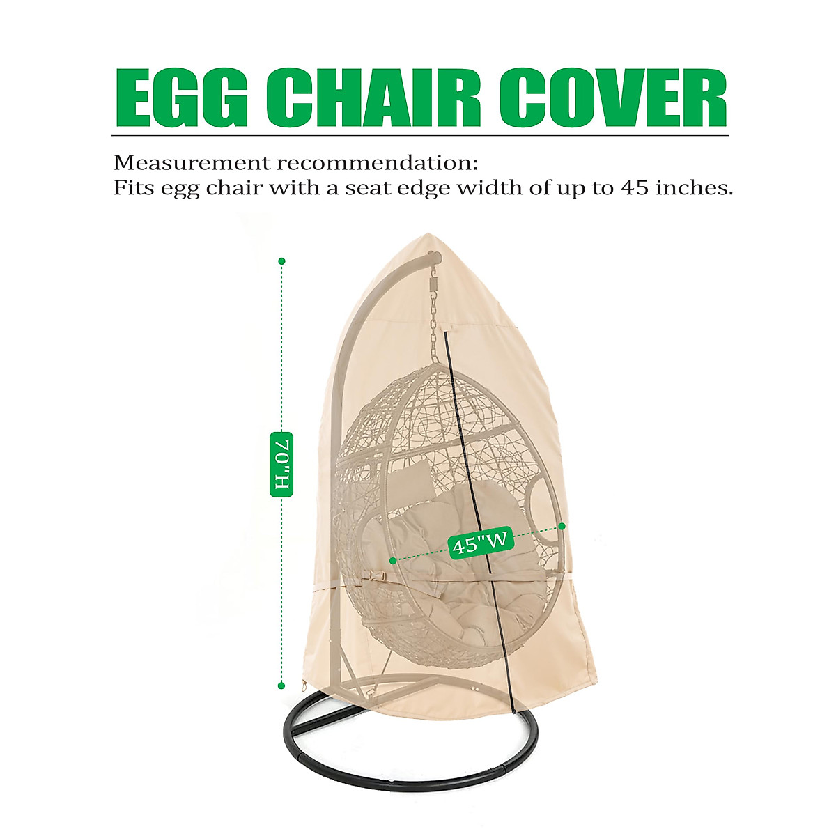 F&J Outdoors Patio Egg Chair Cover Rip-Stop Heavy Duty Waterproof Chair Covers, Beige, 45" Wx70 H