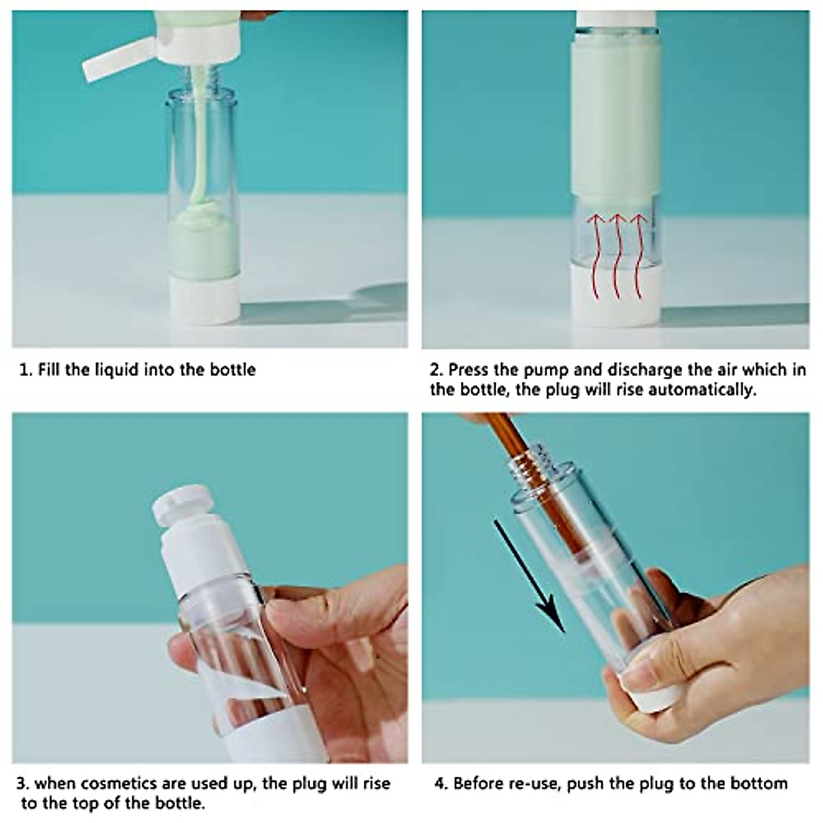 19 Pcs TSA Approved Travel Toiletries Containers Set - Refillable Vacuum Pump Bottle, Squeeze Pouches, Clear Glass Jar for Toner Shampoo Conditioner Lotion Body Wash (Include Cosmetic Bag Label)