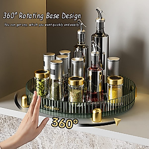 WOWOHA Lazy Susan Cabinet Organizer for Countertop, Spice Rack, Kitchen, Bathroom, Makeup,360 Degree Rotating Turntable Organizer (Green-Transparent)