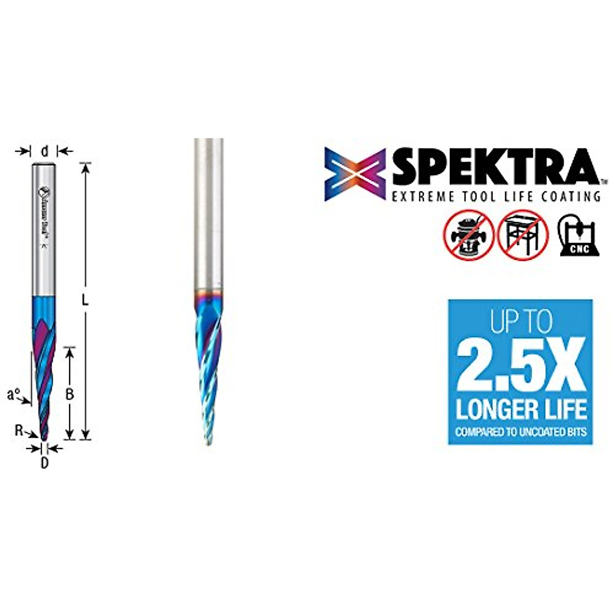 Amana Tool - 46280-K CNC 2D & 3D Carving 6.2 Deg Tapered Angle Ball Tip x 1/32 Dia x 1/6