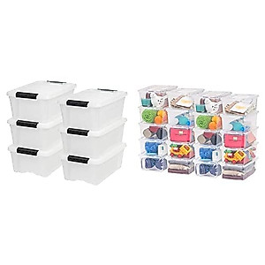 IRIS USA, Inc. TB-42 12 Quart Stack & Pull Box, Multi-Purpose Storage Bin, 6 Pack, Pearl & USA CNL-5 Storage Box, 5 Quart, Clear, 20 Pack