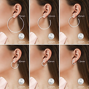 Besalon Silver Big Hoop Earrings for Women 14K Thin Gold Plated Hoops Earring Hoops for Women Lightweight 70mm with Cubic Zirconia