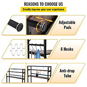 VEVOR Kitchen Baker's Rack, 5-Tier Microwave Stand with 6 Hooks Utility Storage Shelf, Industrial Bakers Racks for Kitchens with Storage, Standing Kitchen Rack for Home Bar, Coffee Bar, Dining Room